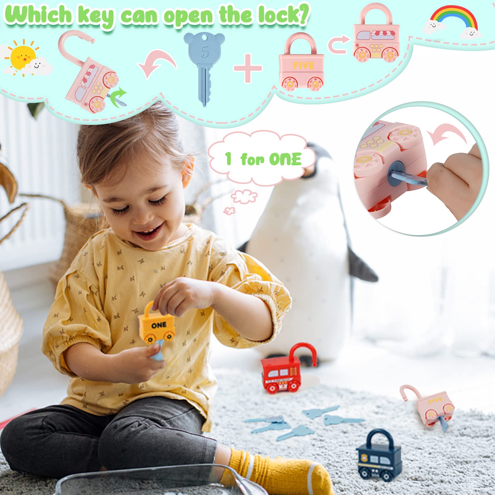 Mua Kizmyee Montessori Lock and Key Car Toys, Sensory Matching ...