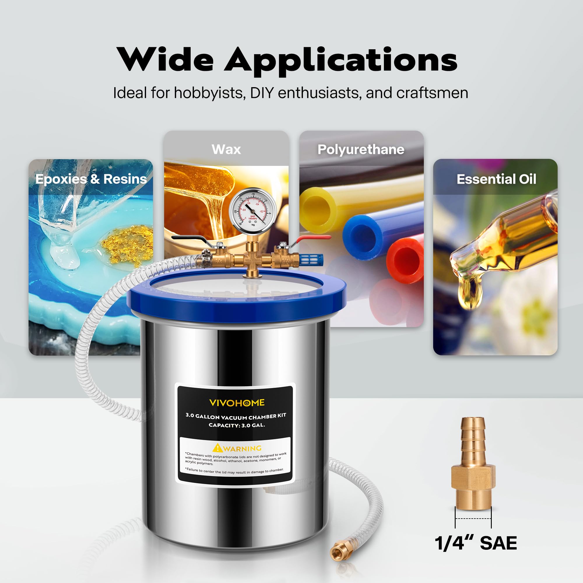 Mua VIVOHOME 3 Gallon Vacuum Degassing Chamber with Acrylic Lid, 304 ...