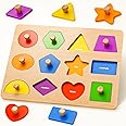 Amazon.com: Wooden Shape Peg Puzzles for Toddlers 1 2 3 Year Old Boys ...
