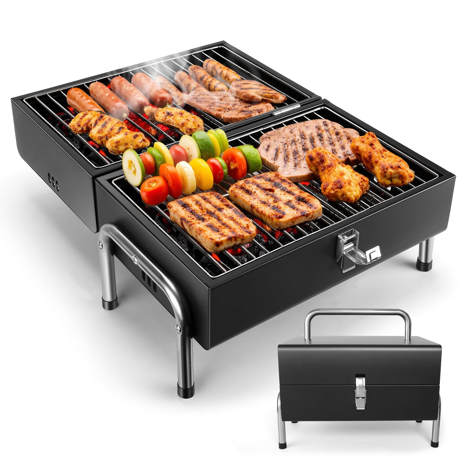 SUNLIFER Portable Charcoal Grill, Table Top Small BBQ Grill For Outdoor ...