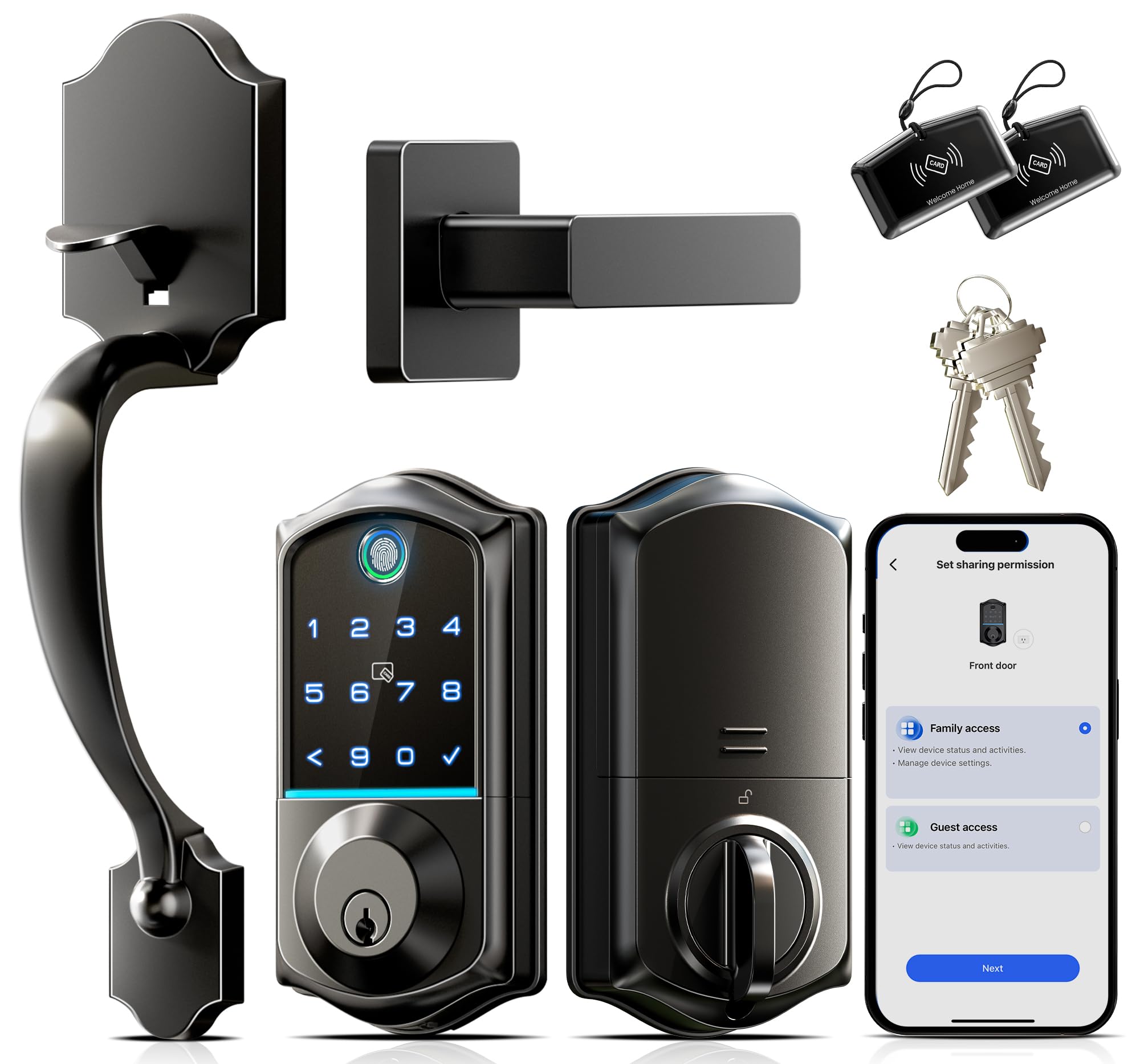 Veise Fingerprint Smart Front Door Lock Set, App Control, Keyless Entry ...