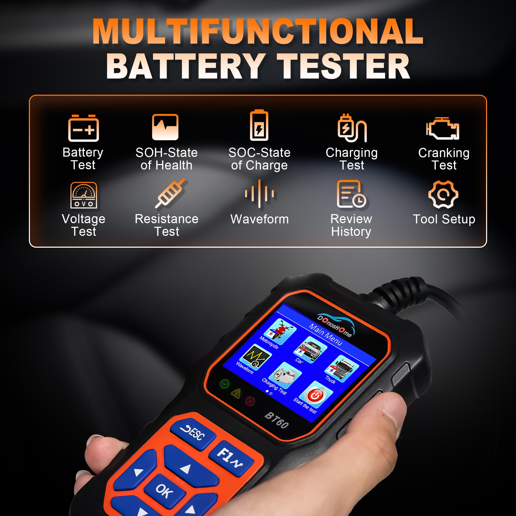 Mua DonosHome BT60 Battery Tester 5-36V 100-3000 CCA Load Tester 12V ...