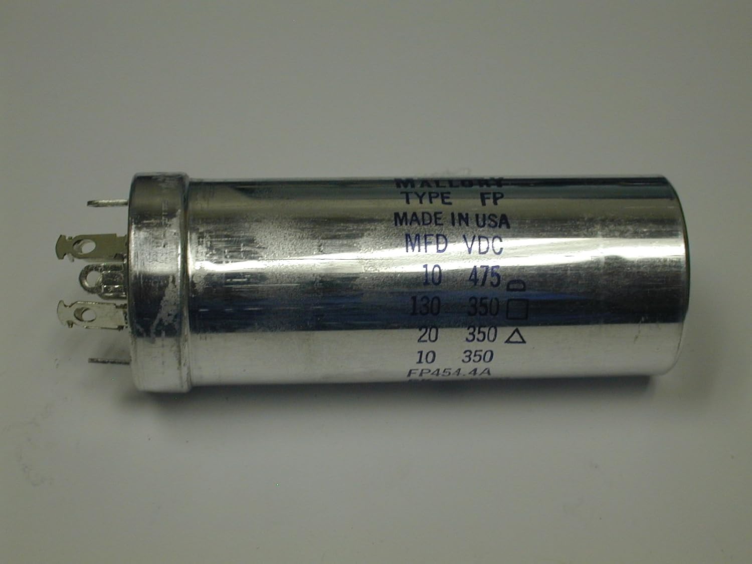 FP454.4A ELECTROLYTIC CAPACITOR 10-130-20-10UF 475-350-350-350VDC QUAD ...