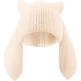 Amazon.com: 2Pcs Long Rabbit Ears Beanie Hat for Women, Knit Beanie ...