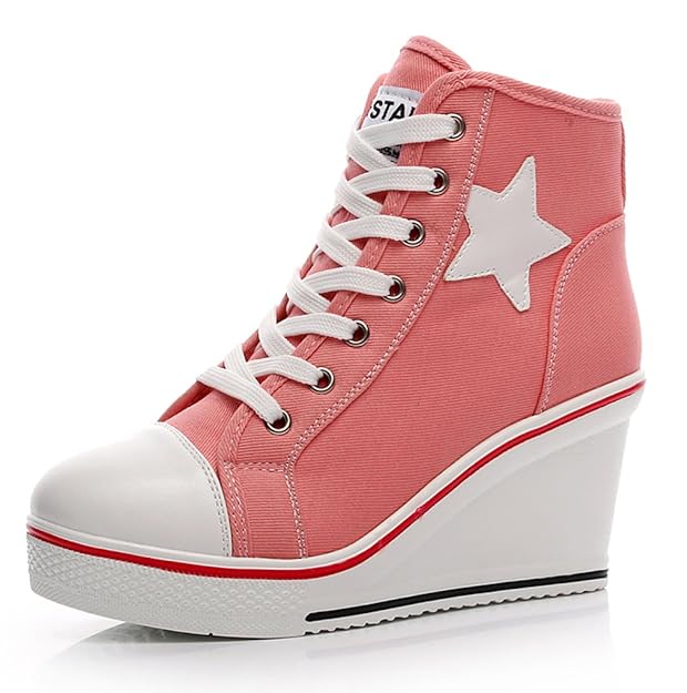 Solshine Damen Canvas Plateau Wedge Sneakers mit Stern Mustern ...