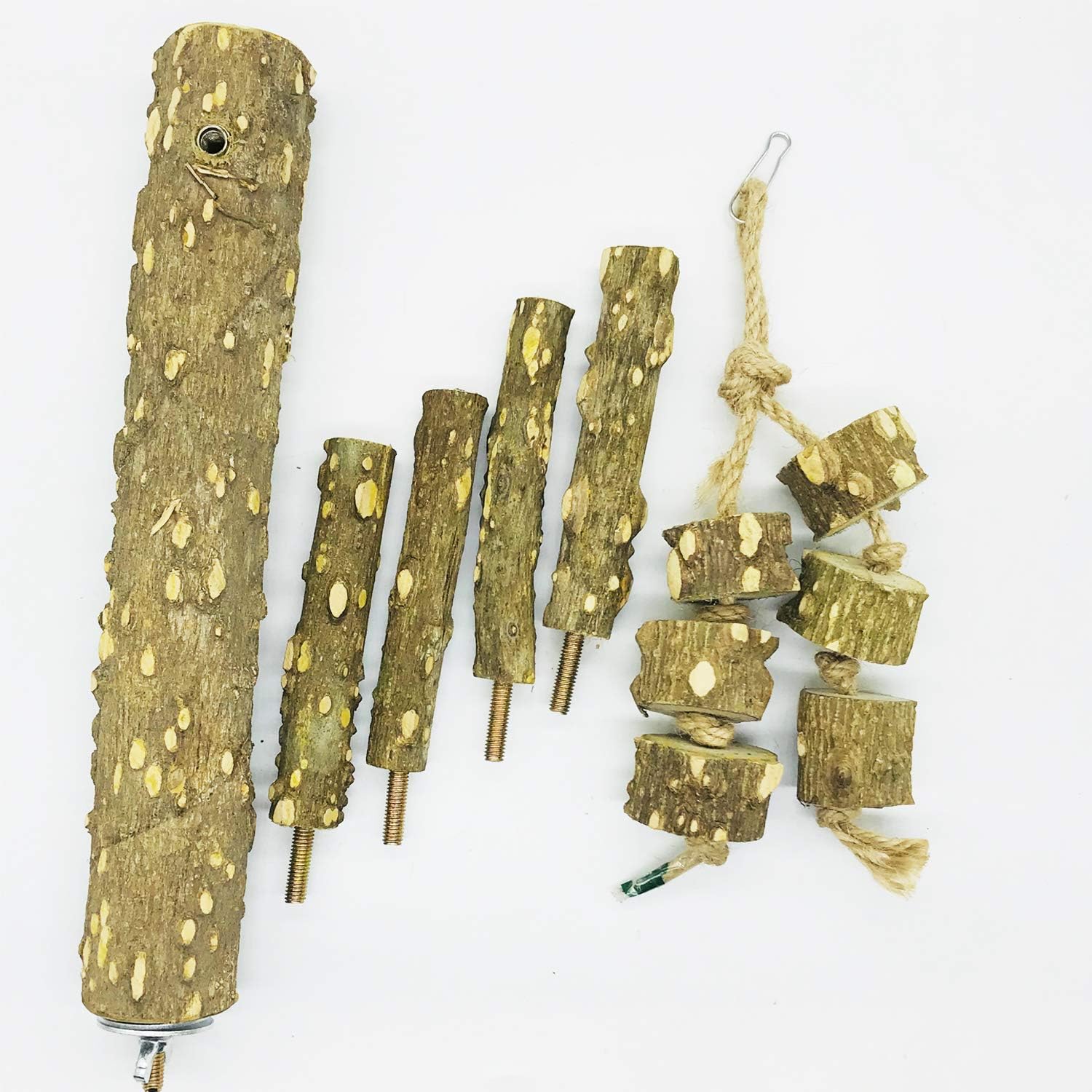 Allazone Natural Wood Bird Perch Set, Paw Grinding Stick Parrot Stand ...