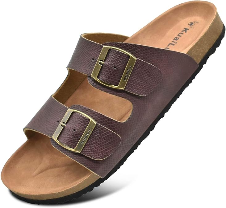 KUAILU Mens Slides Sandals Arizona Comfort Slip On Cork Footbed Sandals ...