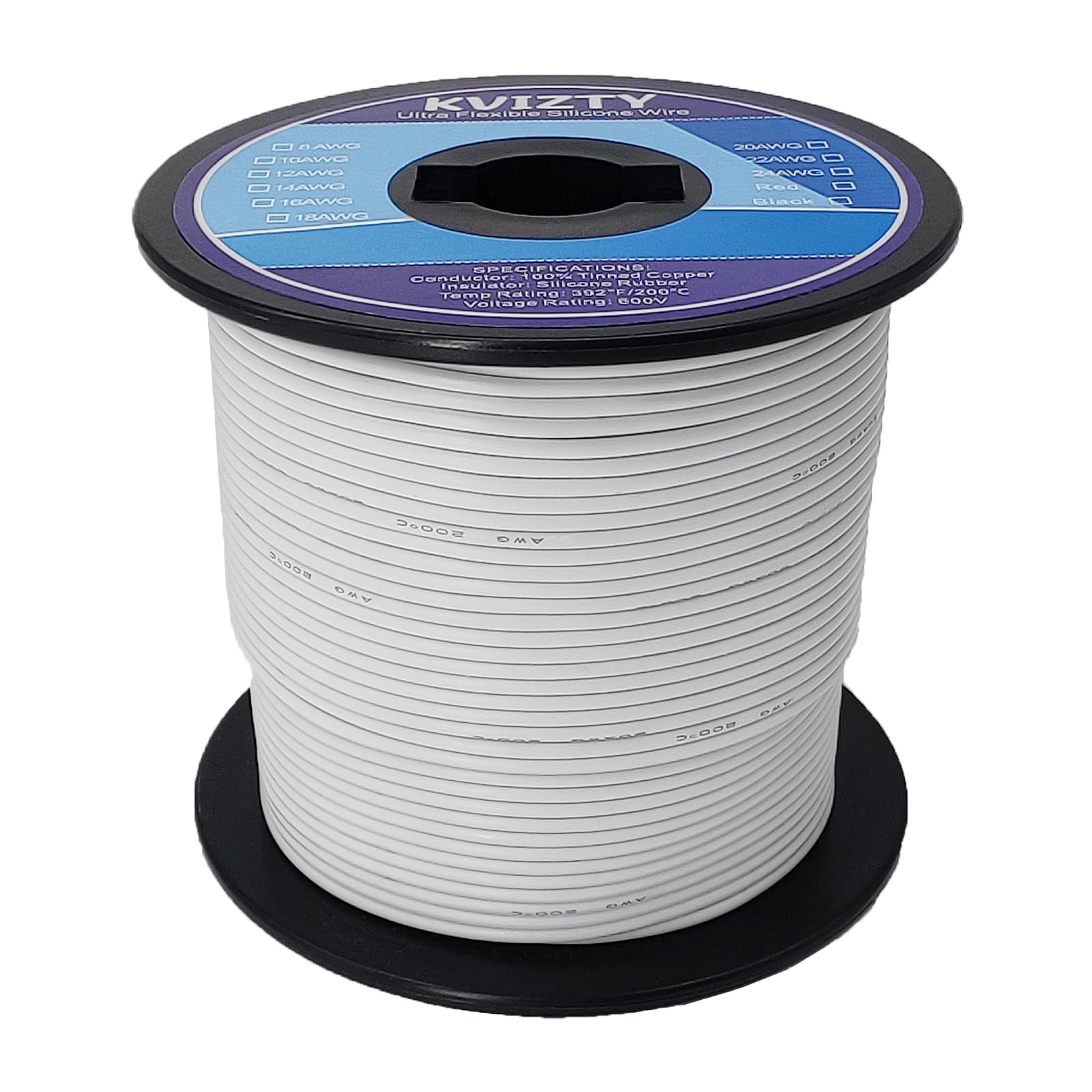 KVIZTY 20AWG Silicone Electrical Wire?White 300ft Spool? Flexible 20 AWG Stranded Tinned Copper ...