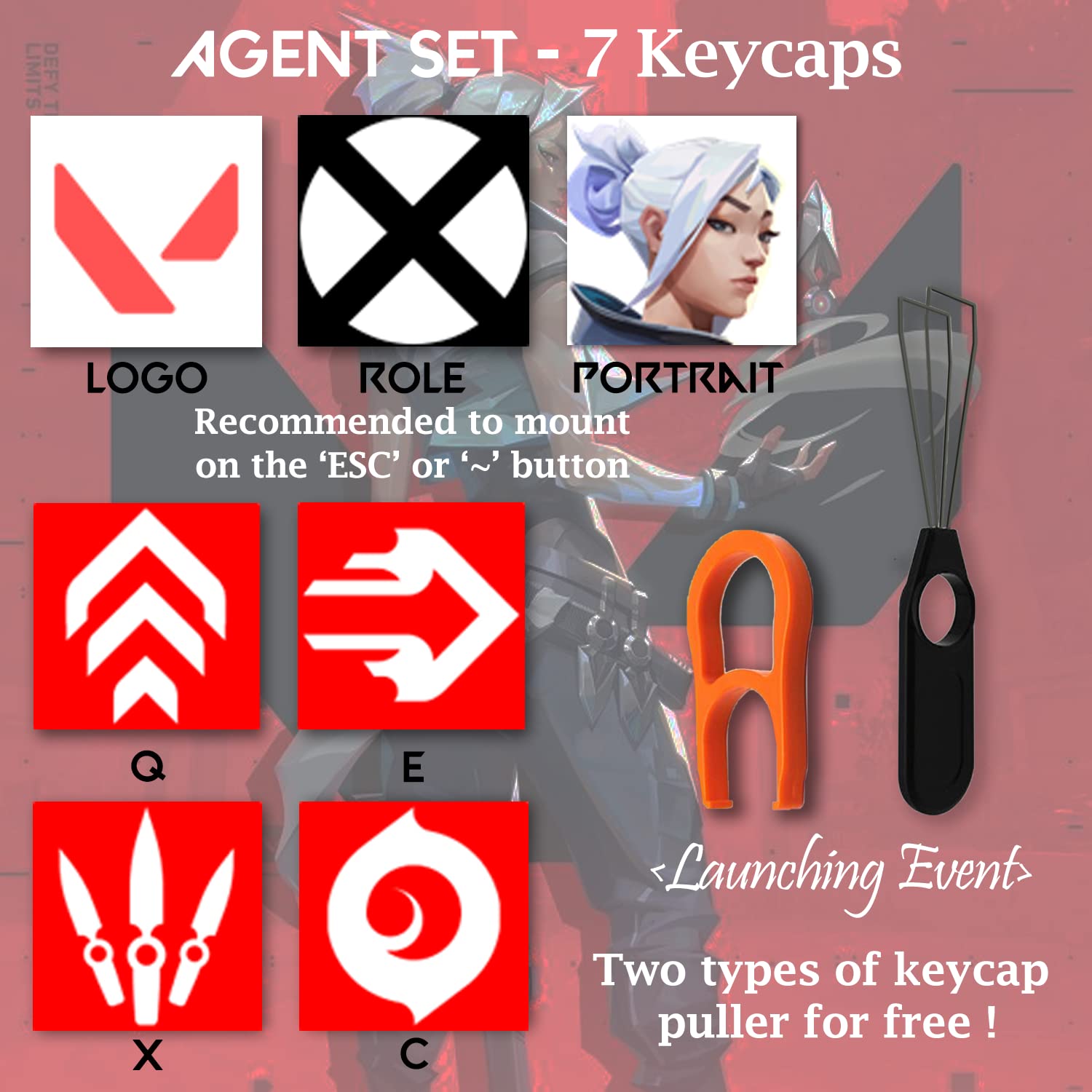 Mua Valorant ヴァロラント カスタムキーキャップ（エージェント・レイズ）- 各ヴァロラントエージェントのキャラクターアイコン、スキルマークなどがレーザー彫刻されています trên ...