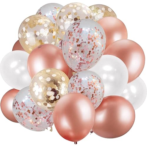 Dandy Decor 60 Pack Rose Gold Balloons + White Balloons + Confetti ...