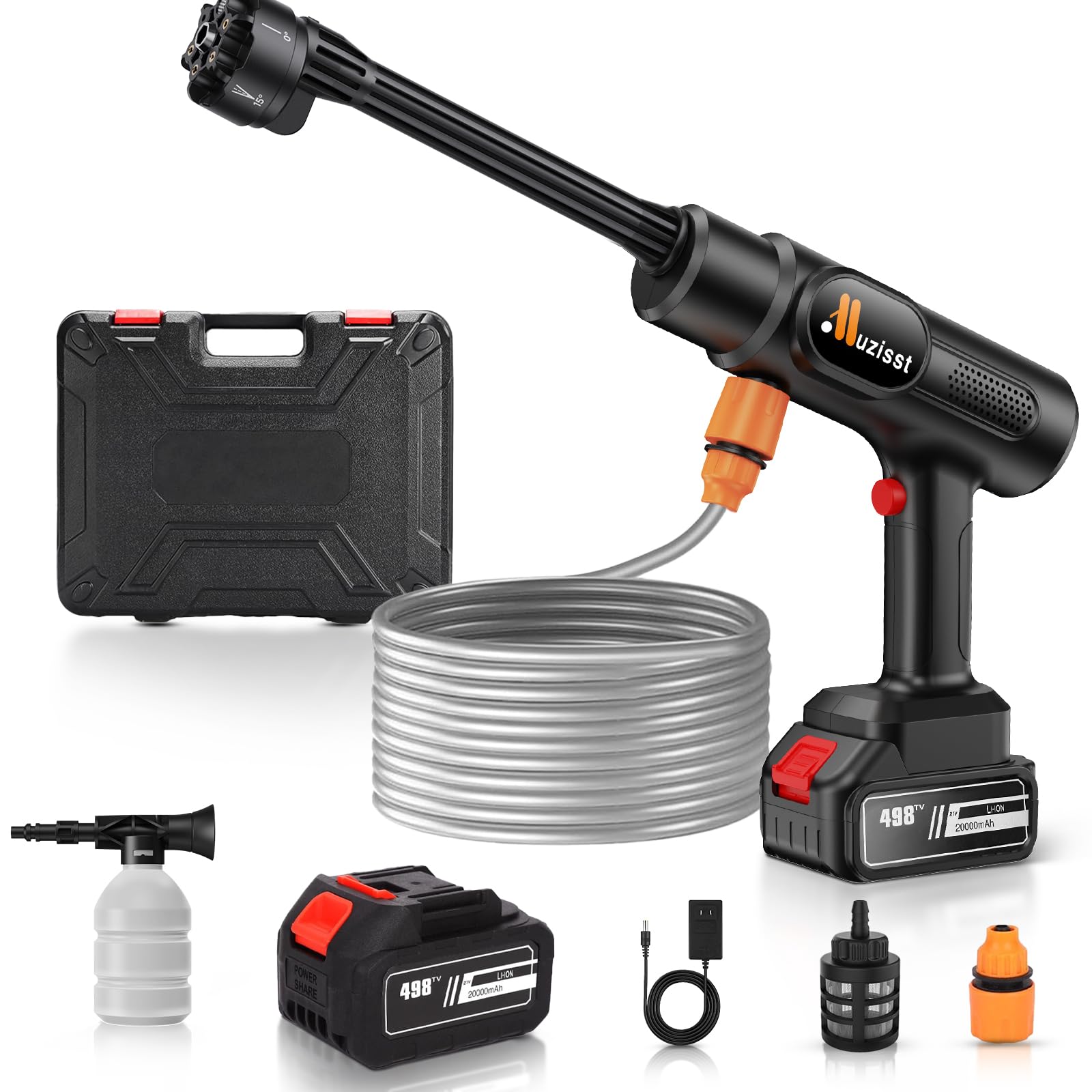Muzisst Cordless Pressure Washer, 900PSI Portable Power Washer ...