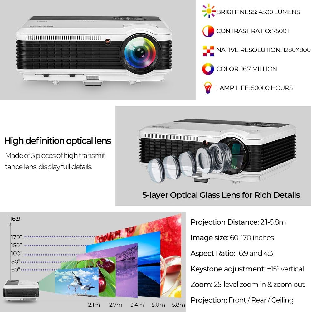 Home Movie 1080P Projector Outdoor LCD LED Video Projector 5000 Lumens ...