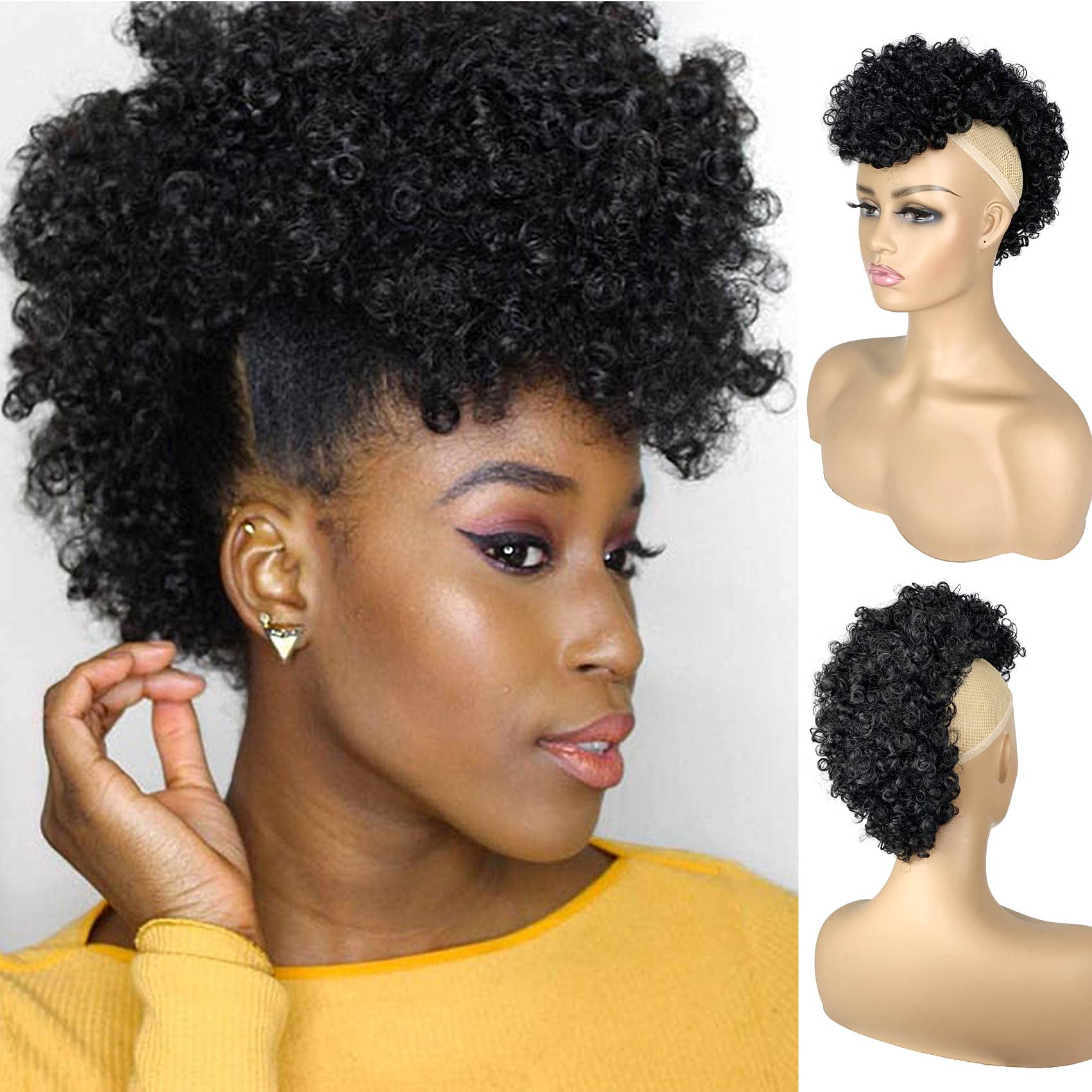 UAmy hair Afro Puff Mohawk Ponytail Jerry Curly Non Drawstring Ponytail ...