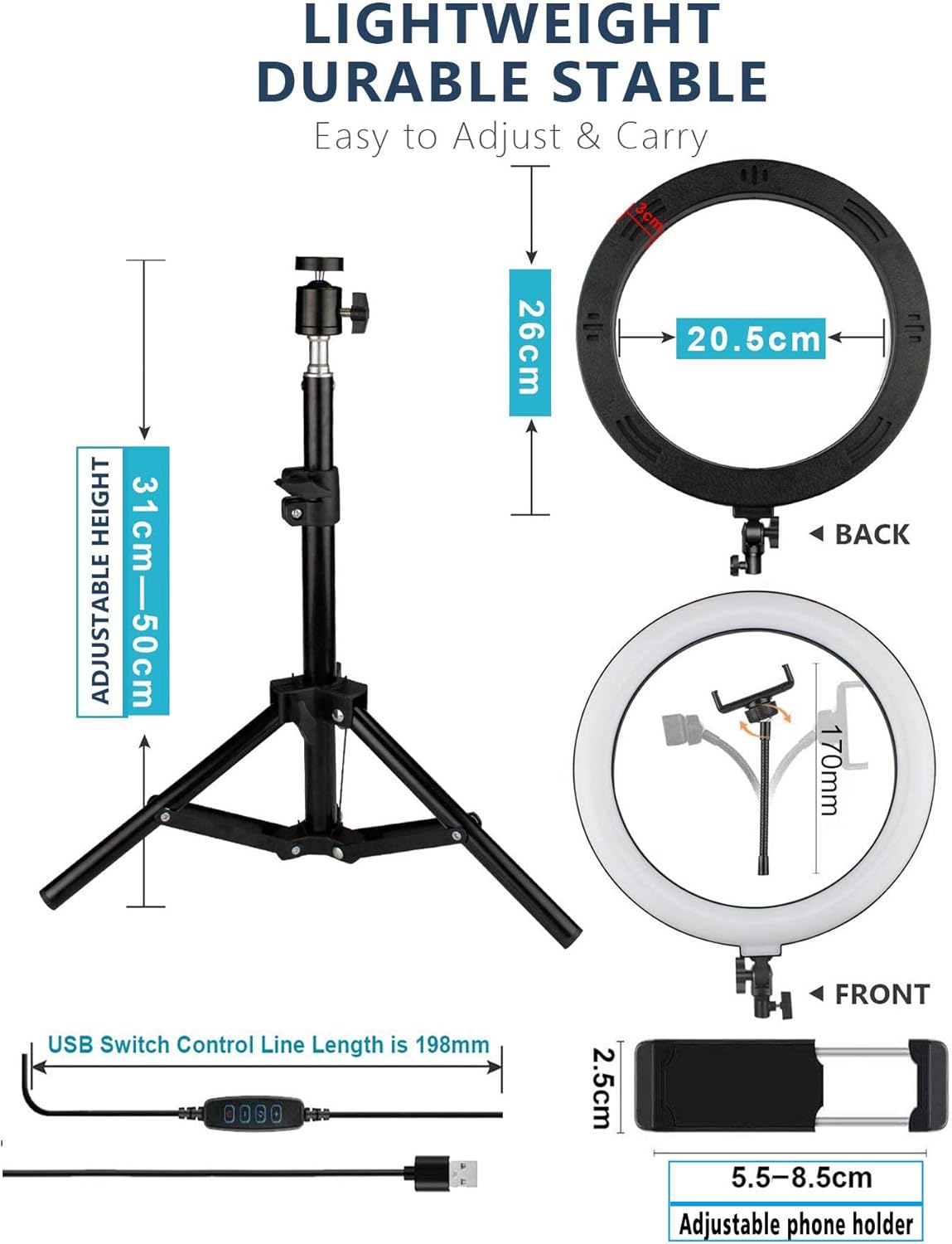 10inch LED Ring Light with Tripod Stand Phone Holder Bluetooth Receiver ...