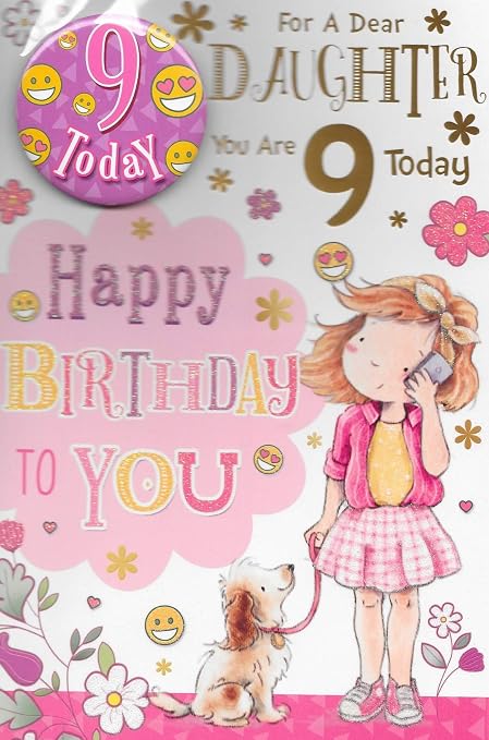 Daughter Age 9 Nine Birthday Card with Badge**9 X 6 INCHES**1ST Class ...