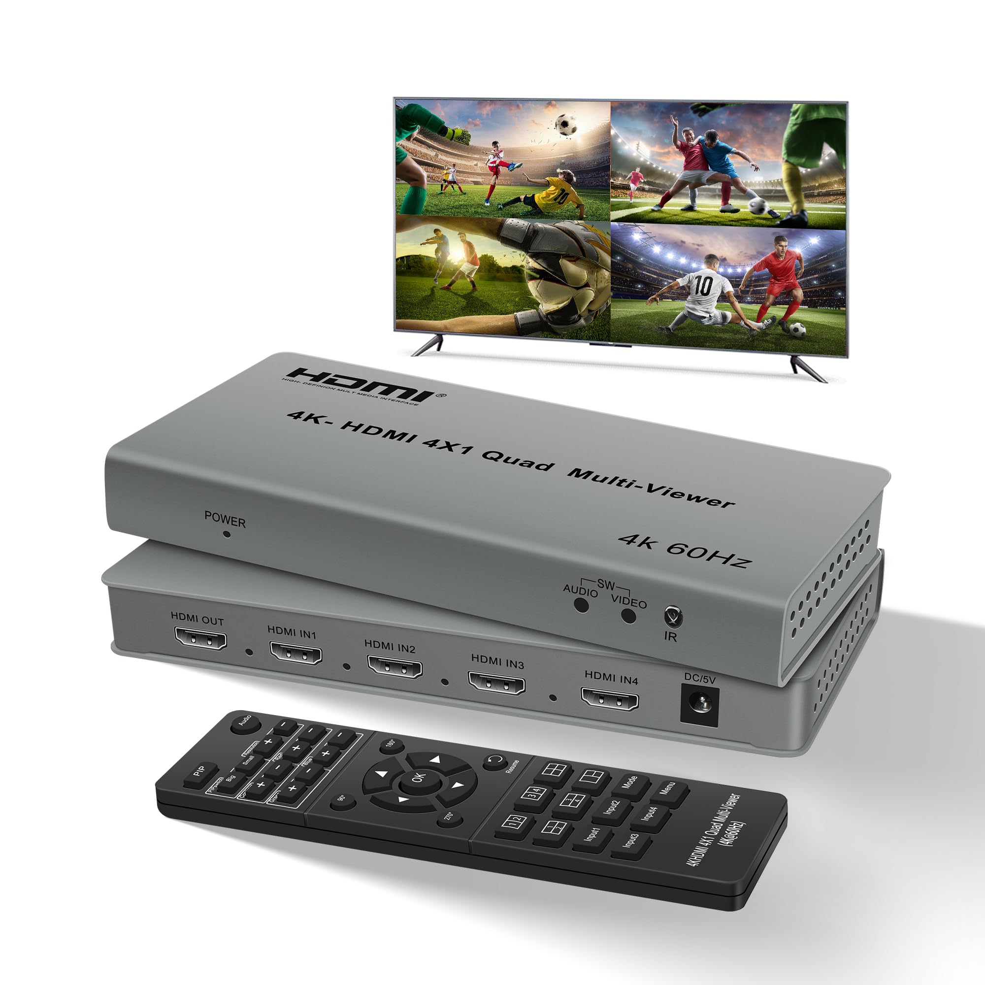 4k@60hz HDMI Multi-Viewer Switch with PIP, NEWCARE HDMI Multi-Switcher 4 in 1 Out for Seamless ...