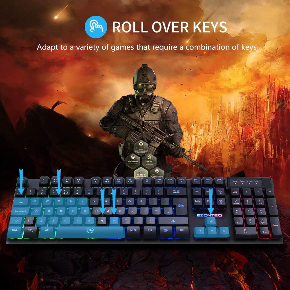 EZONTEQ Gaming Keyboard Mechanical Feel Ergonomic Membrane Gaming ...
