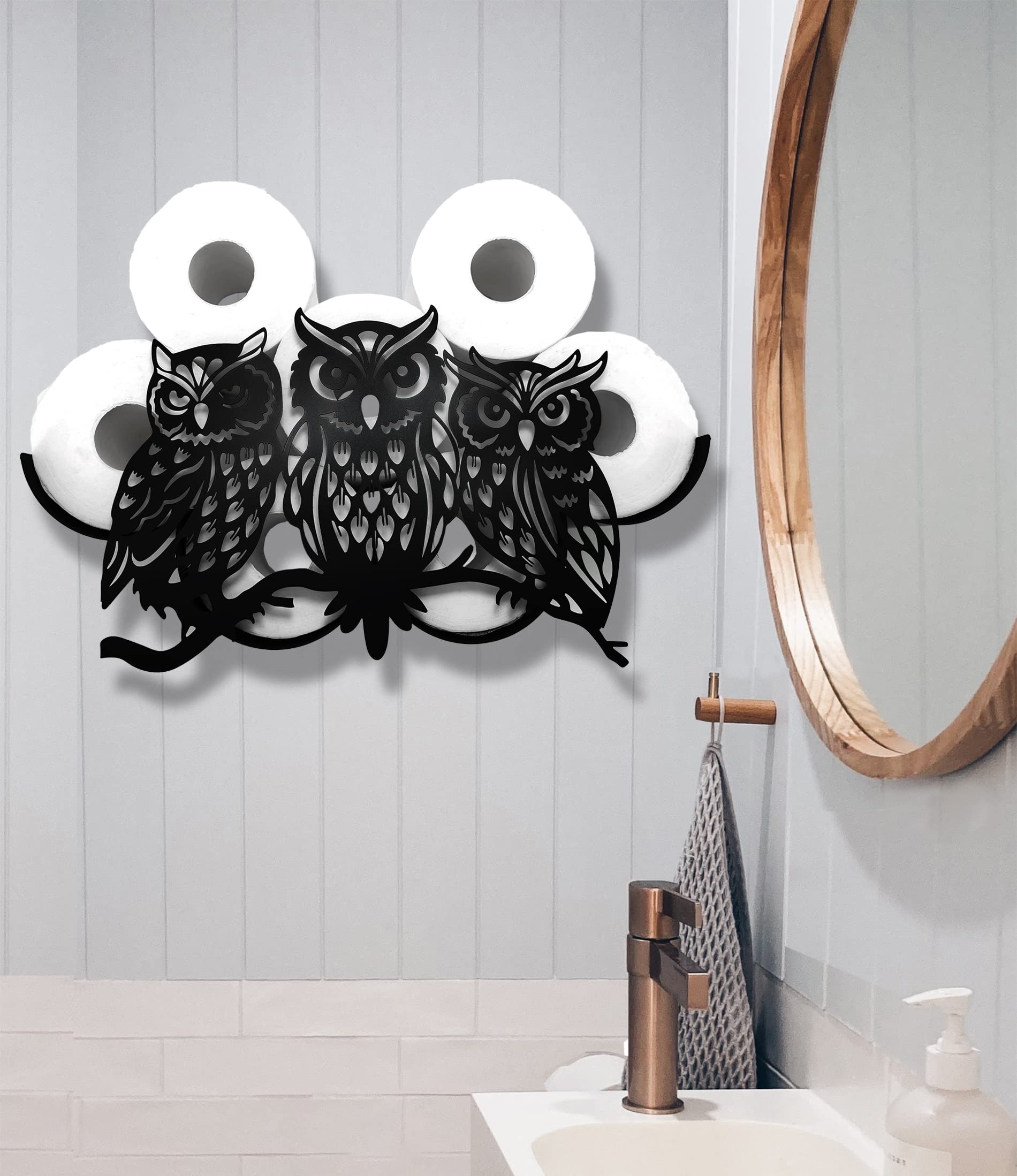 Euiroet Metal Owl Wall Toilet Paper Storage,Black Toilet Tissue Holder ...