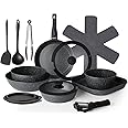 Amazon.com: USELUCK 20 Pcs Pots and Pans Set Non Stick, Stackable Cookware Sets with Detachable ...