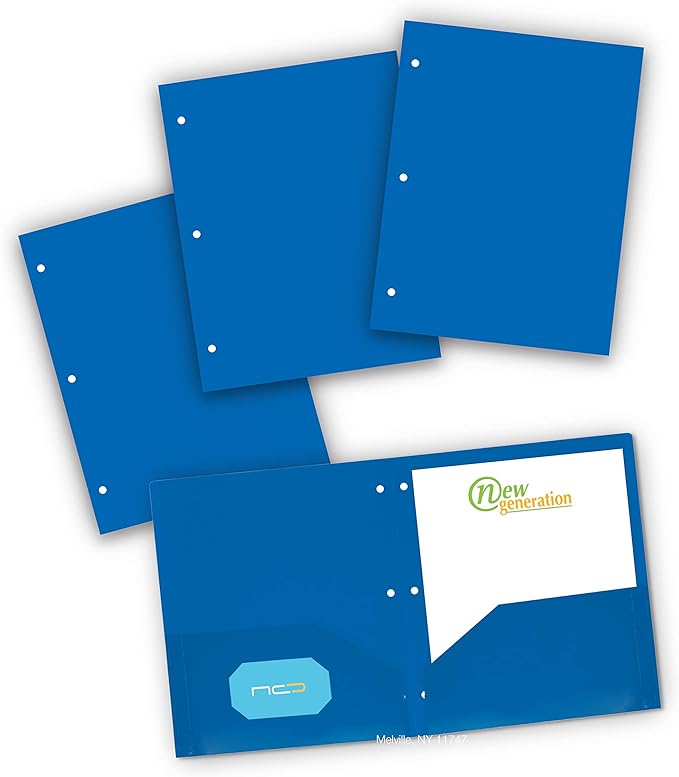 Amazon.com : NEW GENERATION - Plastic Blue 2 Pocket Folders with 3 Holes Punched, 3 Pack Heavy ...