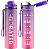Amazon.com: QLUR Water Bottle with Straw, 32 oz Motivational Water Bottles with Time Marker to ...