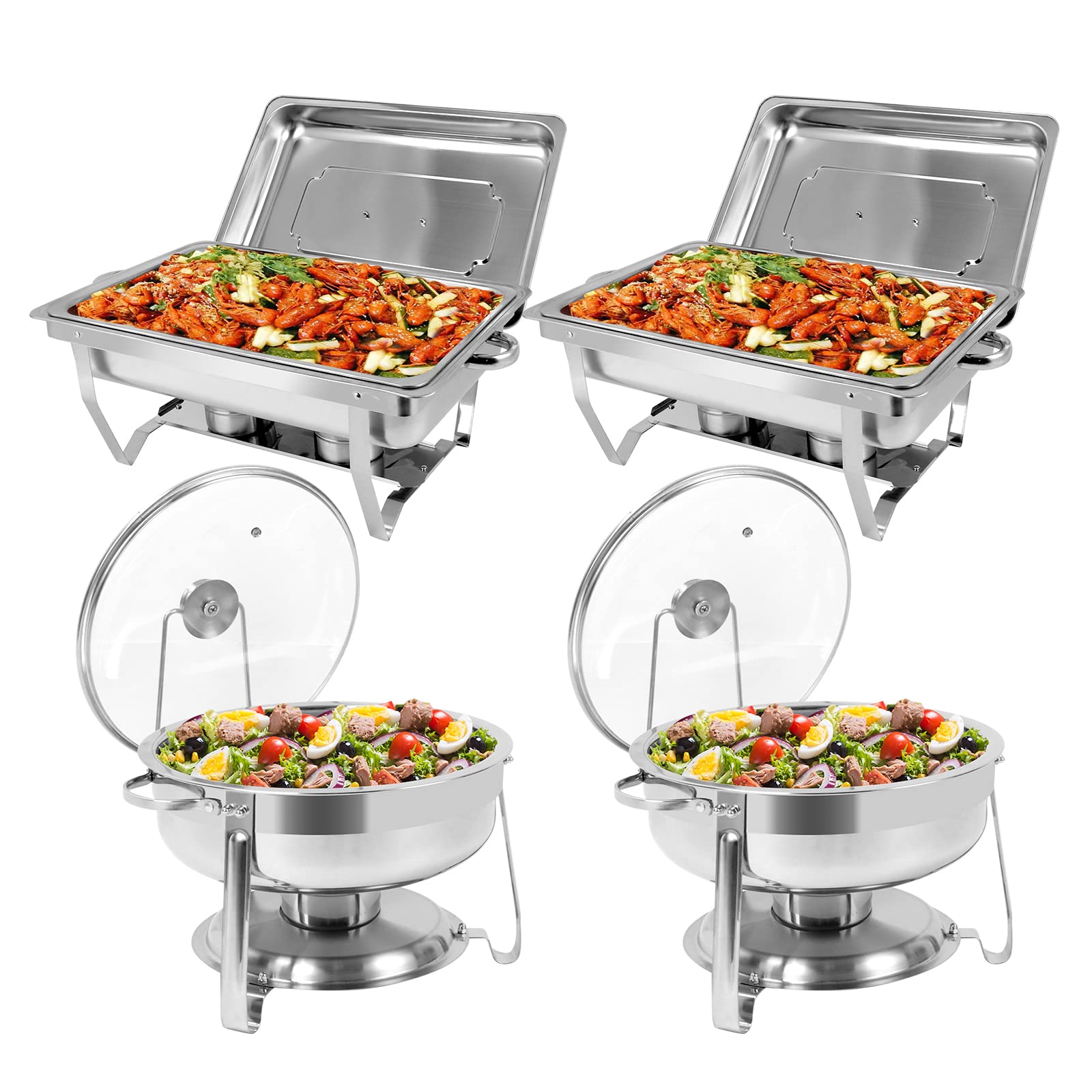 BriSunshine 4 Packs Chafing Dish Buffet Set, Stainless Steel 4 QT Round ...