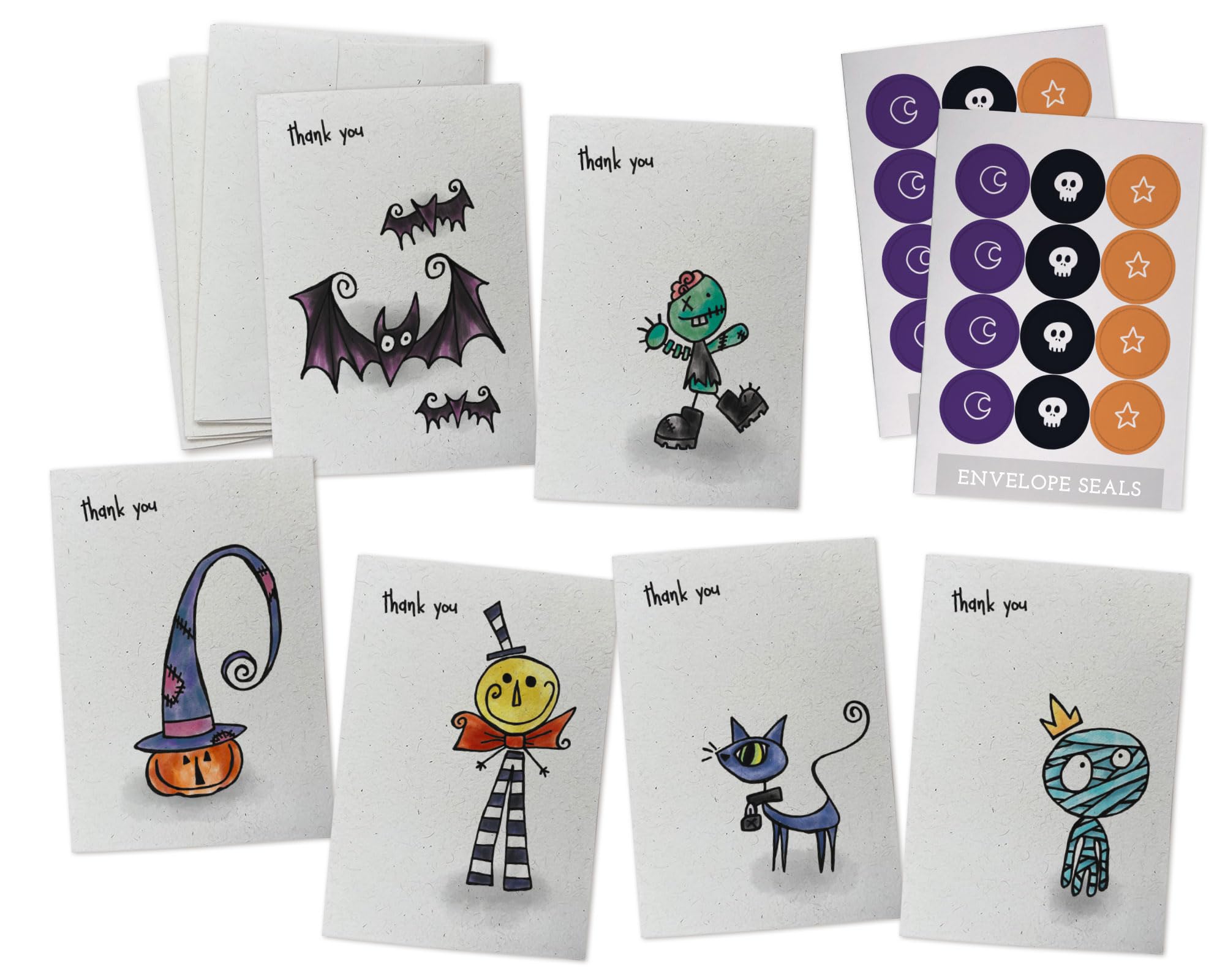Halloween Thank You Cards Variety Pack - 24 Cute & Spooky Greeting Note ...