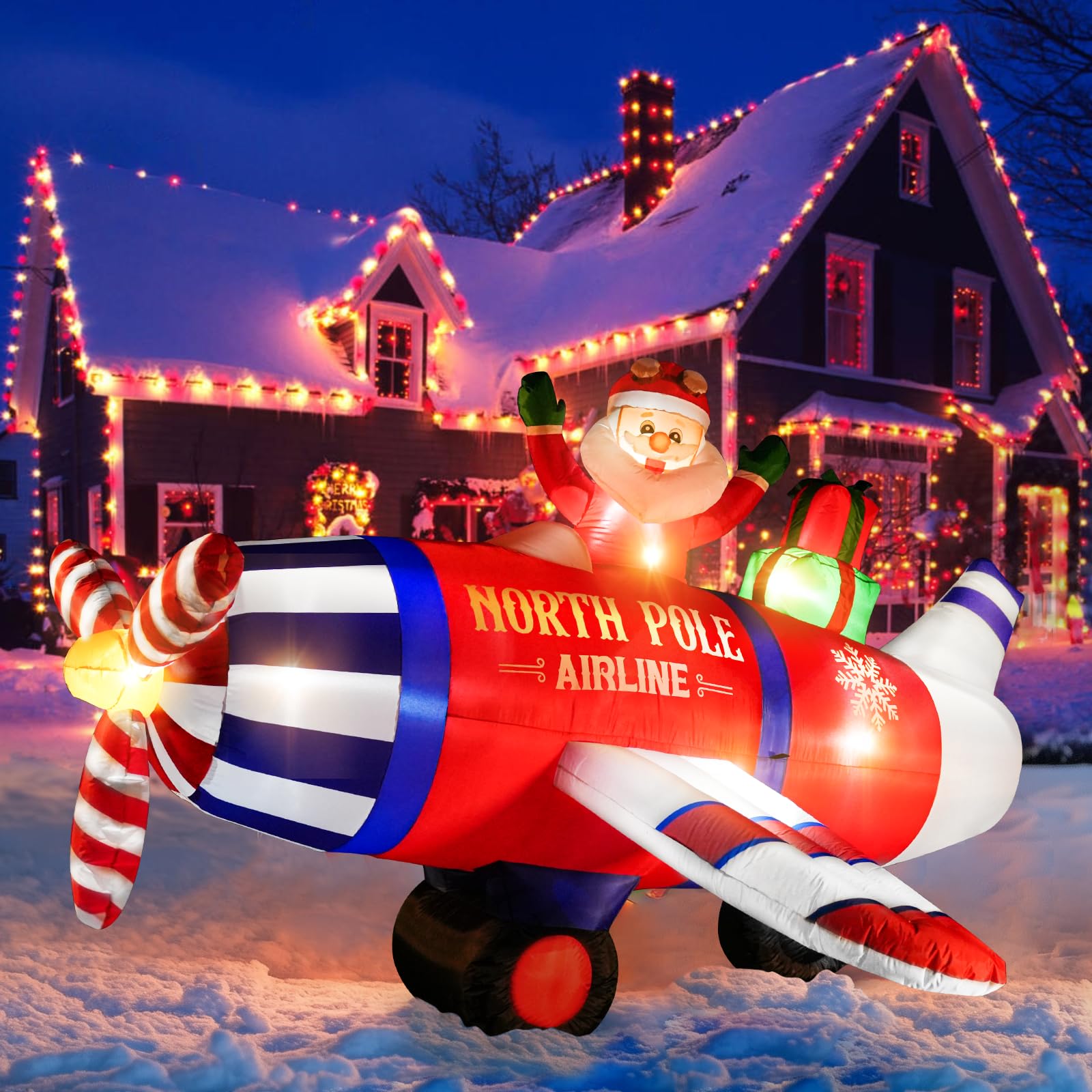 NIORSUN 8FT Airplane Christmas Inflatable Outdoor Decorations with LED ...