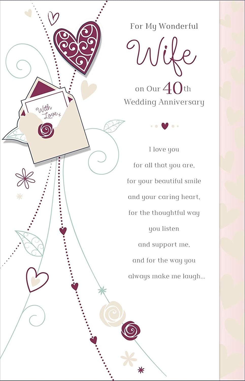 Wife 40th Wedding Anniversary Card 40th Anniversary Wife Card Ruby 