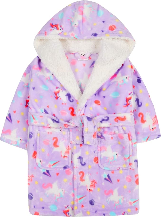 Girls Novelty Unicorn Dressing Gown Robe Kids Hooded Fleece Bathrobe ...