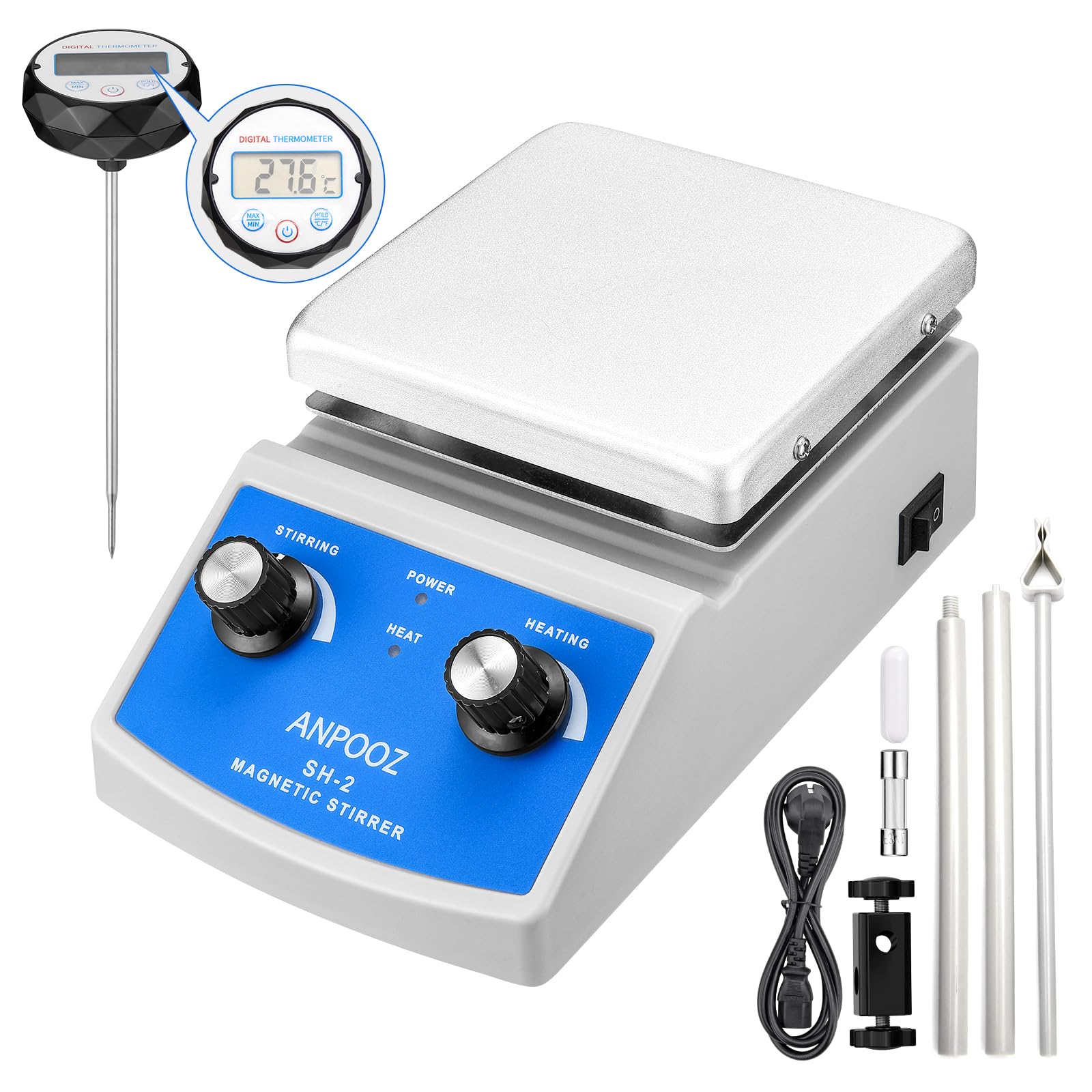 Magnetic Stirrer Hot Plate w/Thermometer, 100-2000RPM Hot Plate Stirrer ...