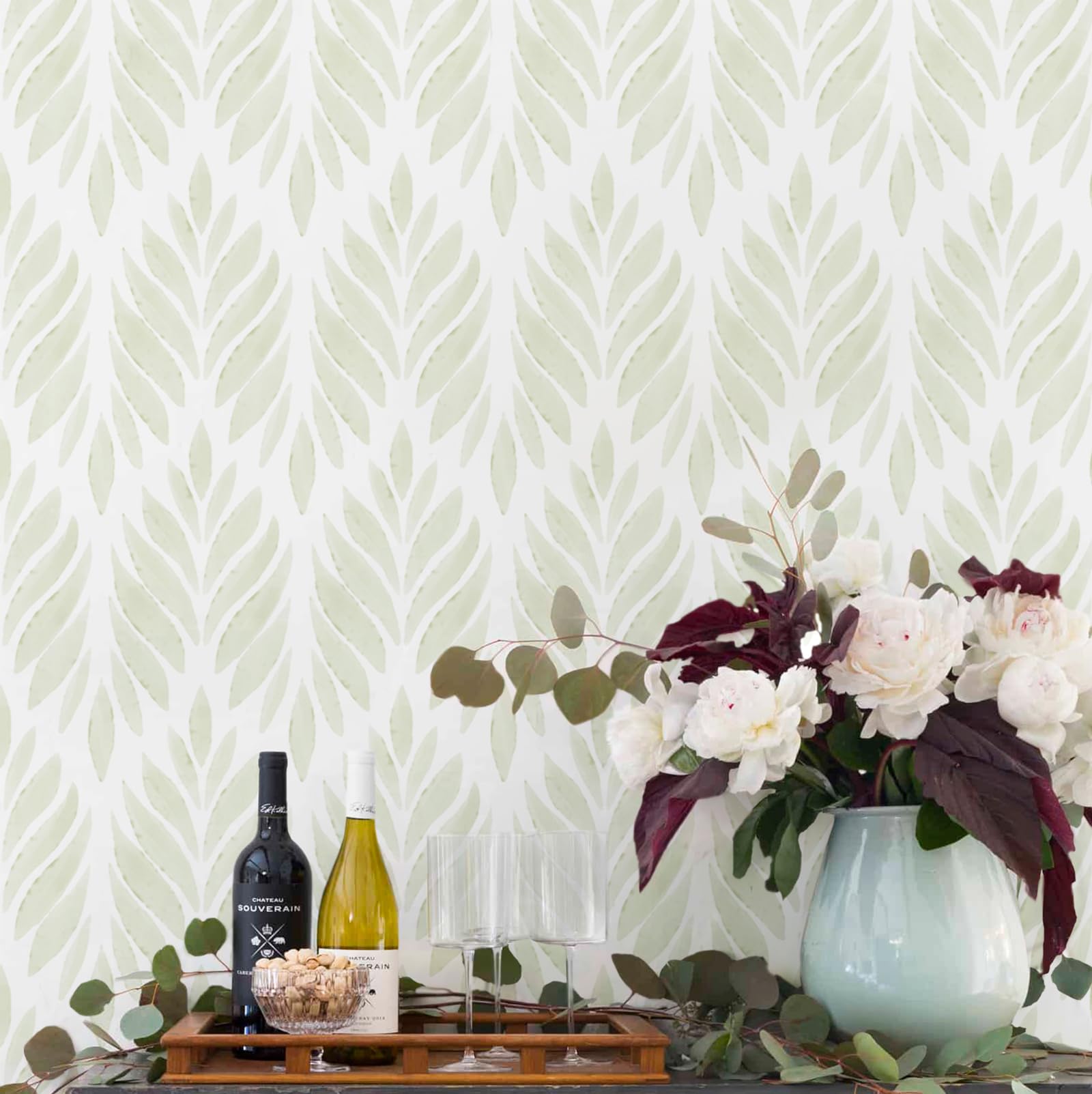 Aniboo Modern Peel and Stick Wallpaper Boho Sage Green Contact Paper ...