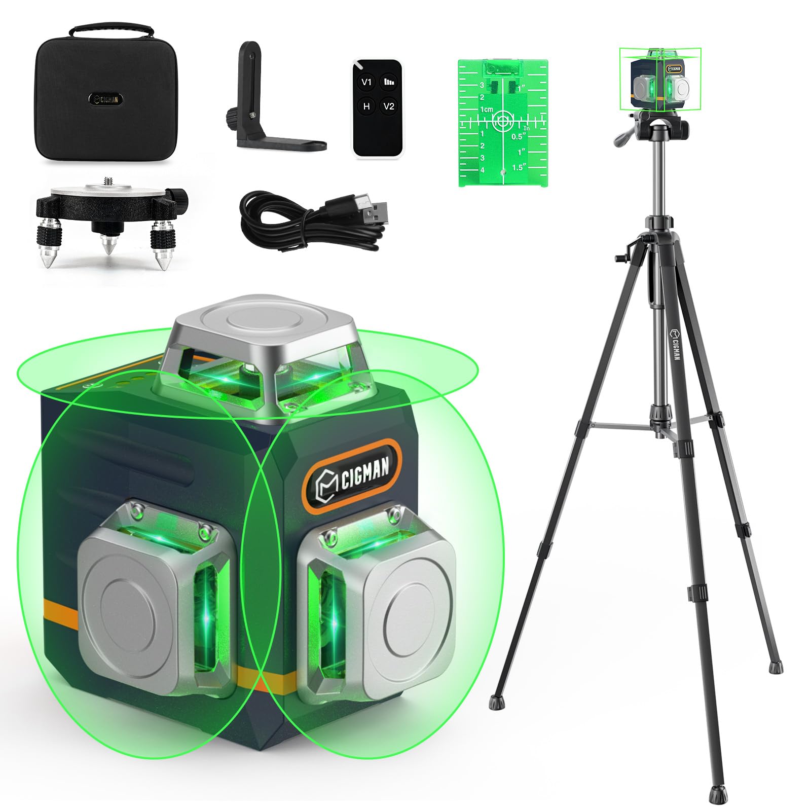 CIGMAN 3D Laser Level with Tripod,Remote Control,Compact Design,4000mAh Battery,Rotary Base ...