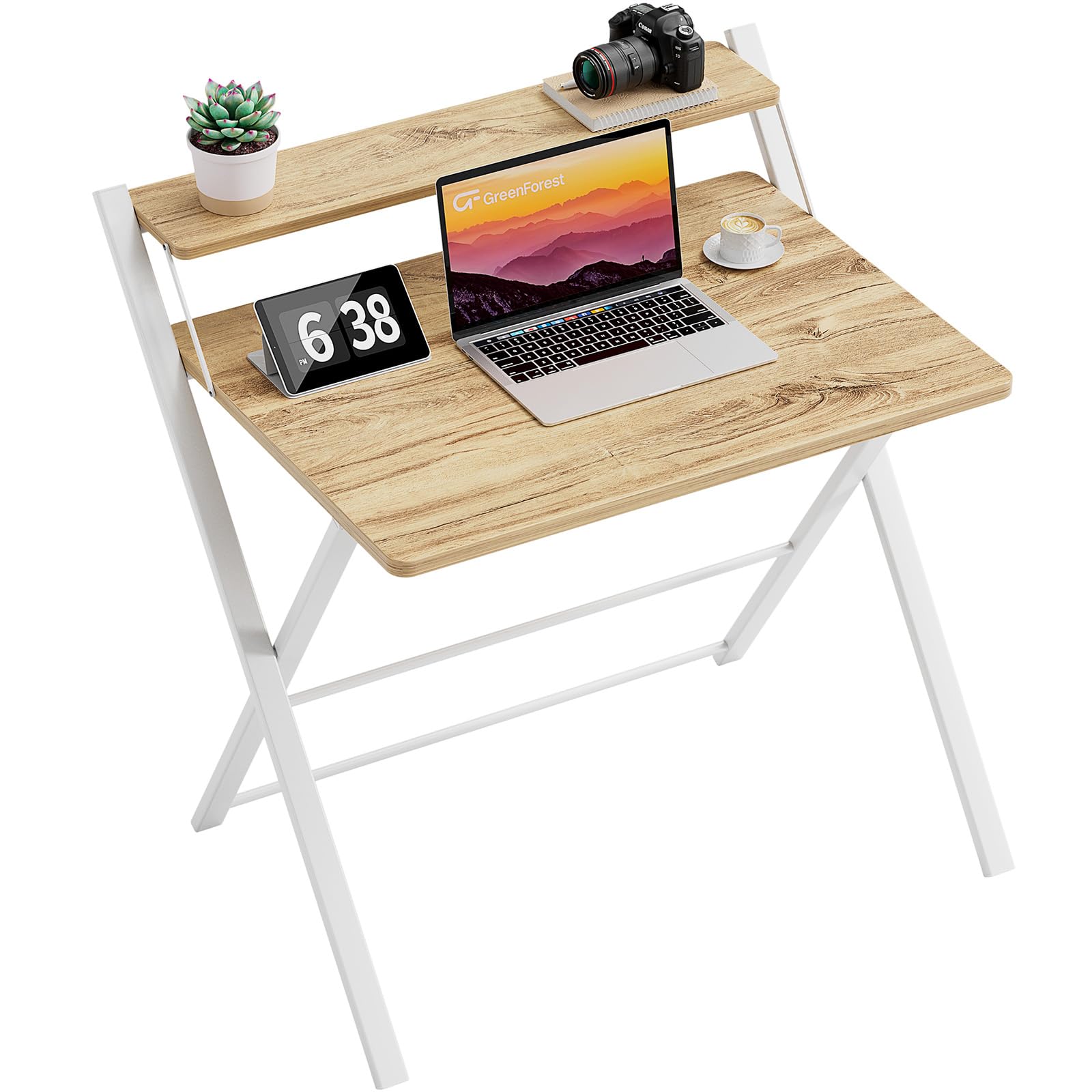 GreenForest Folding Desk No Assembly Required Small Size, 2-Tier ...