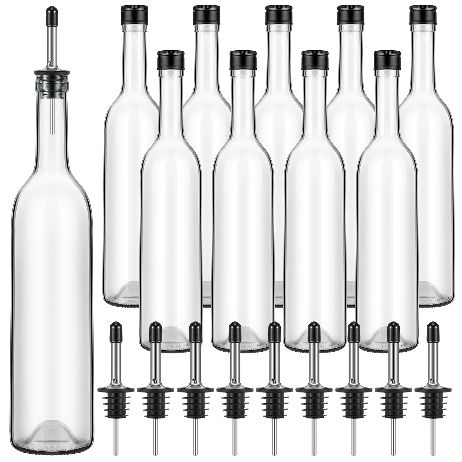 Maxdot 10 Pcs Long Neck Bottle with Pourer 750ml Glass Bordeaux Wine ...