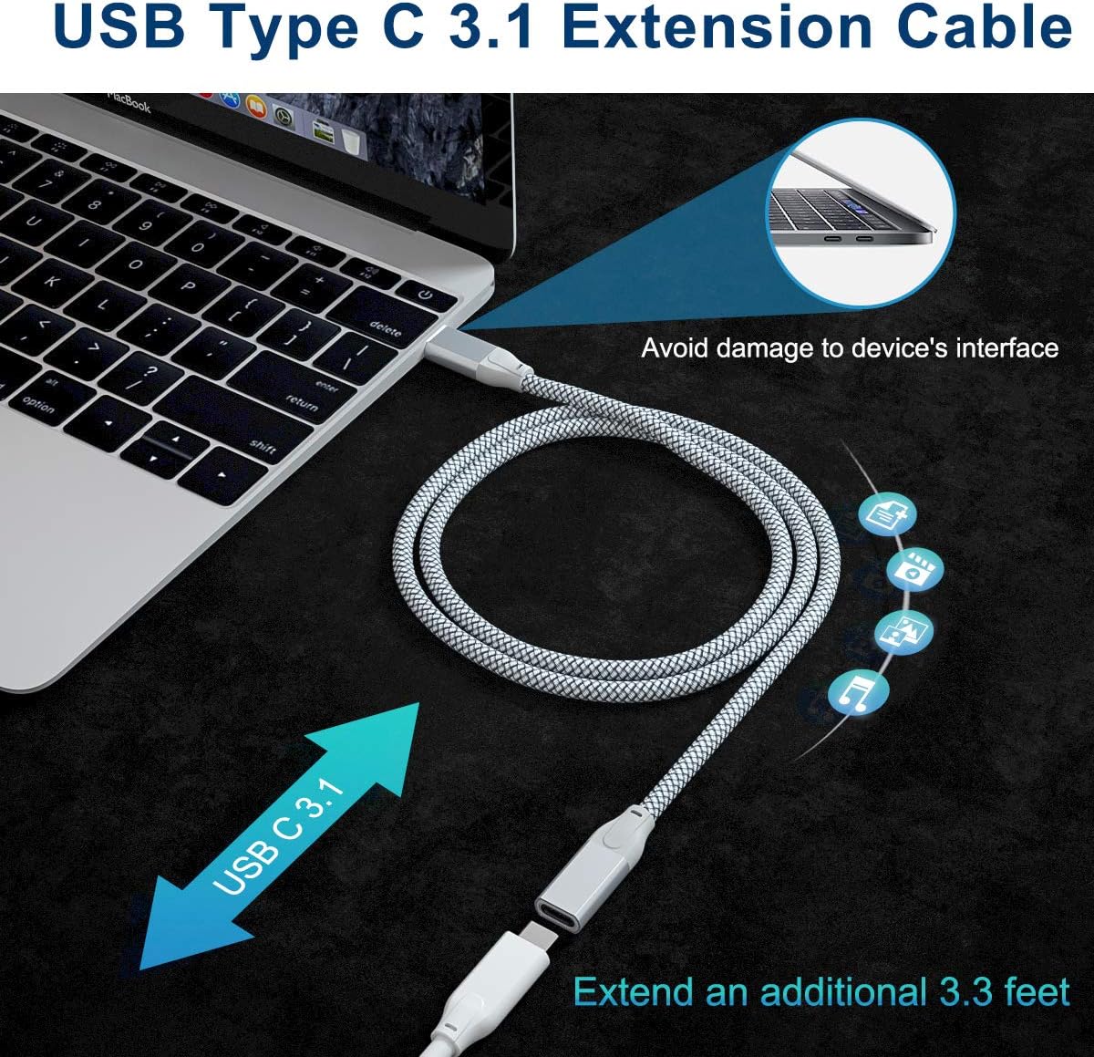 USB Type C Extension Cable 0.2M 2-Pack,USB-C 3.1 Gen2 10Gbps Female to ...