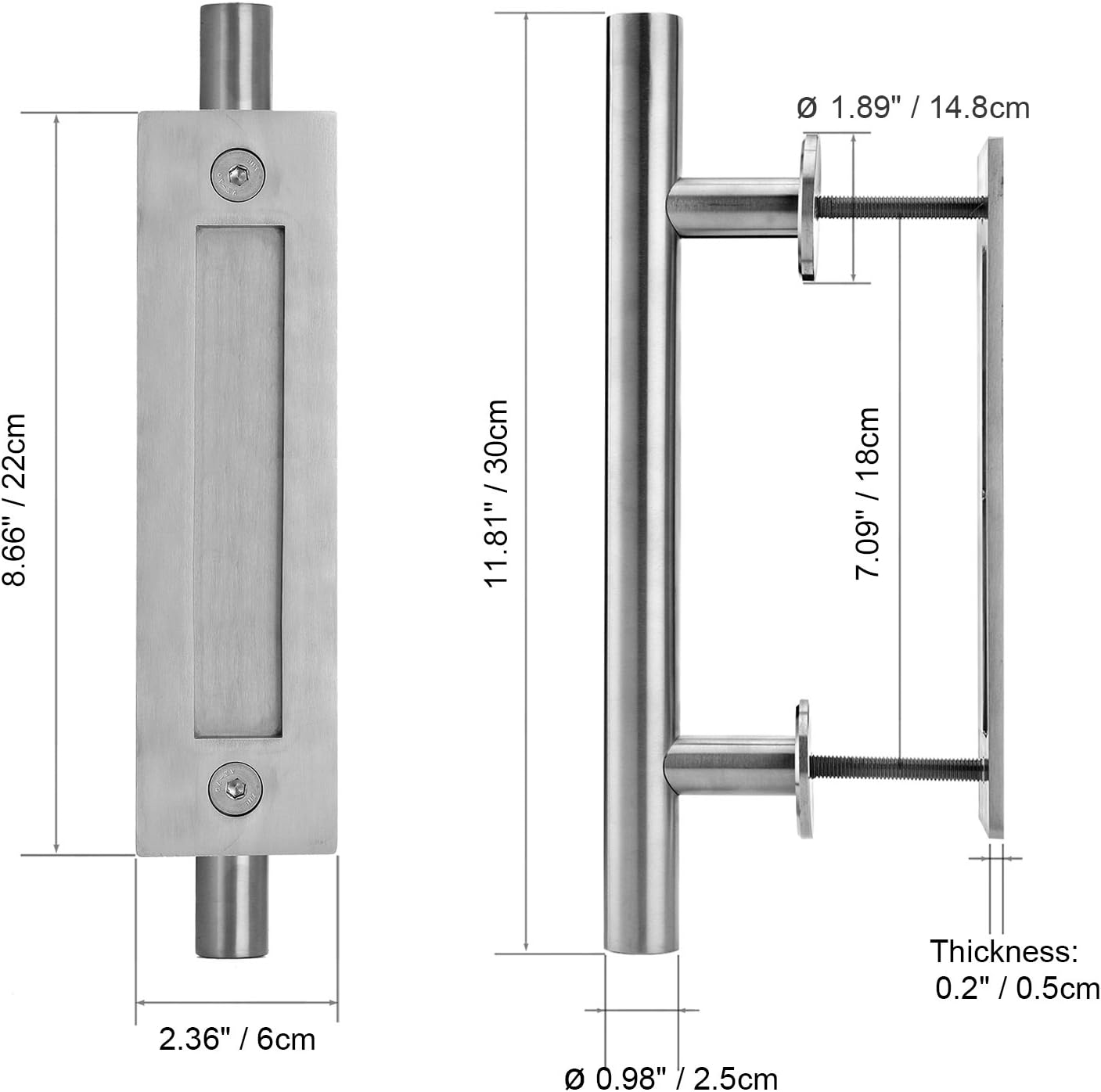 Stainless Steel Sliding Barn Door Handle Pull and Flush Set Wooden ...