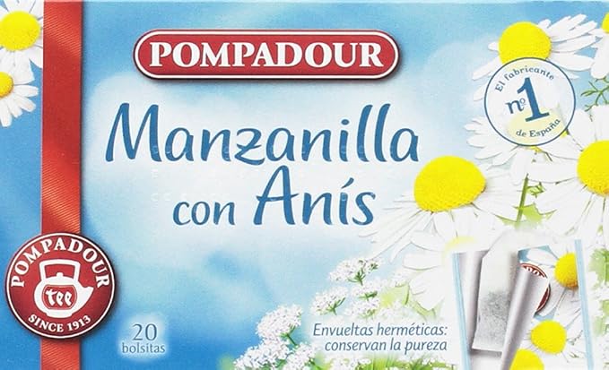 Pompadour Té Infusion Manzanilla con Anís - 20 bolsitas - [Pack de 5 ...