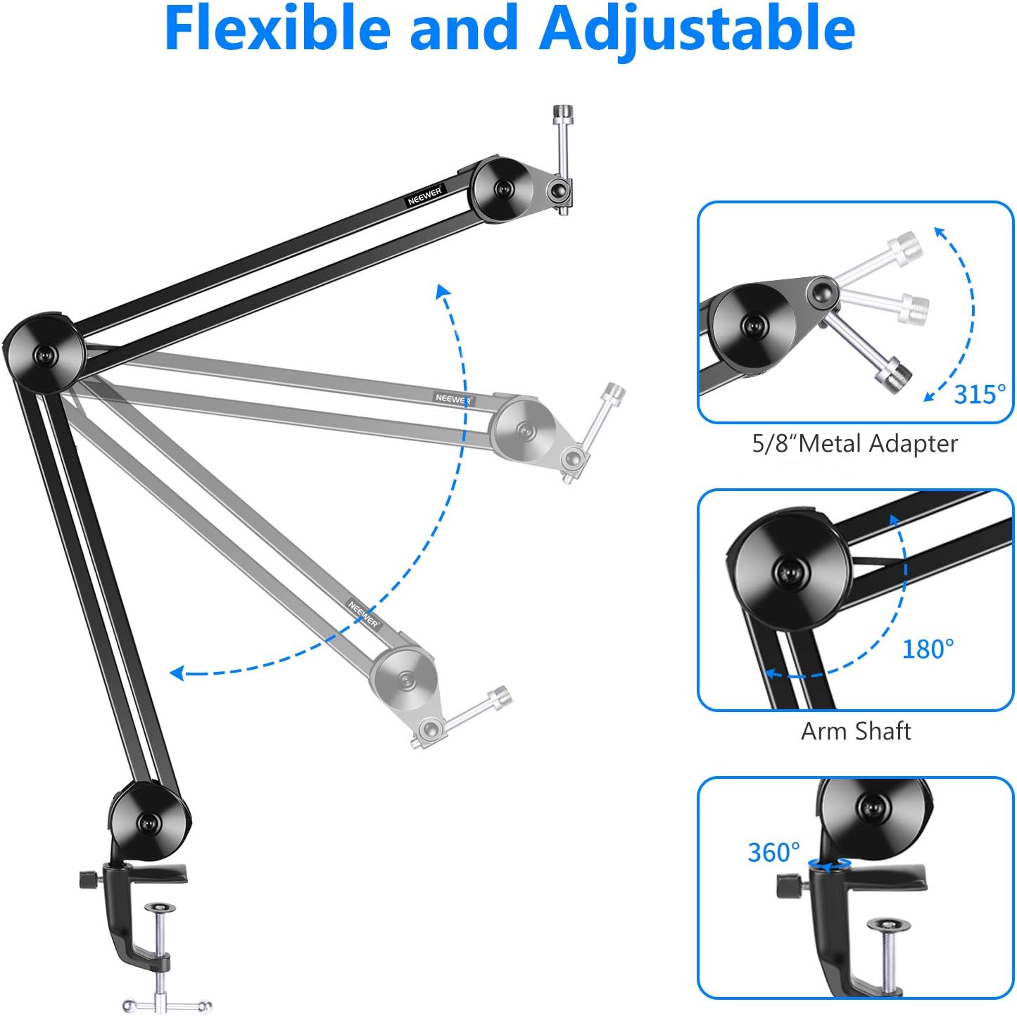 Neewer Microphone Arm Stand with Cable Ties, Suspension Boom Scissor ...