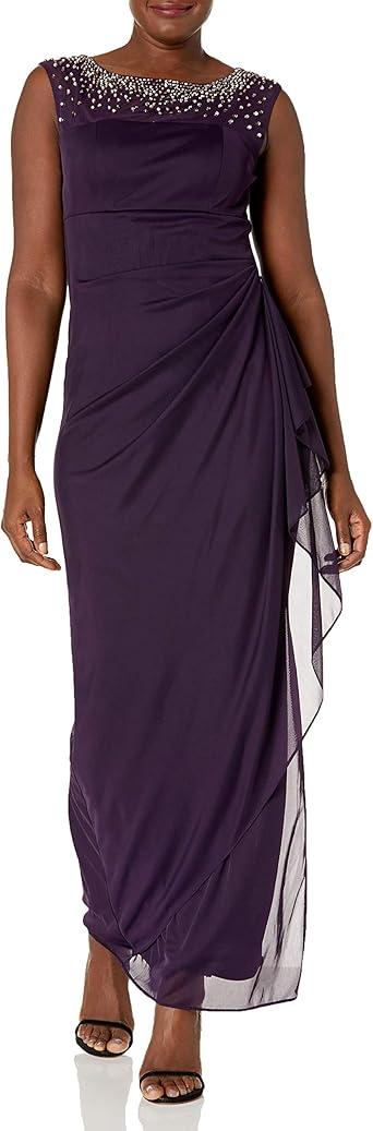 Alex Evenings Womens Long Column Dress with Sweetheart Neck (Petite and ...
