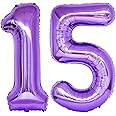 Amazon.com: Number 15 Purple Balloons 40 Inch Giant Purple 15 Number ...