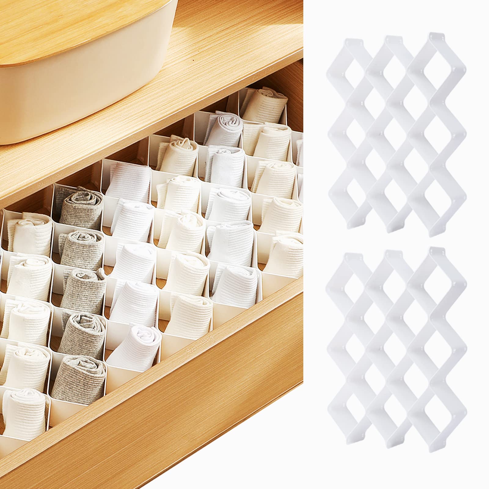 ROUFA Sock Drawer Organizer for Dresser, Honeycomb Underwear Dividers ...