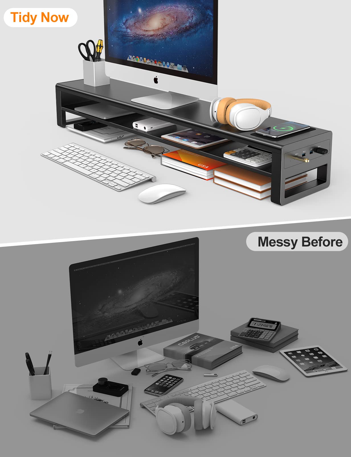 Mua 2 Tiers Dual Monitor Stand with Auto Charging Pad, 4 USB 3.0 Hub ...