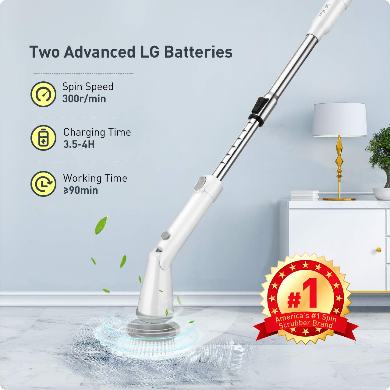 Homitt Electric Spin Scrubber Built in 2 LG Batteries 360 Cordless ...
