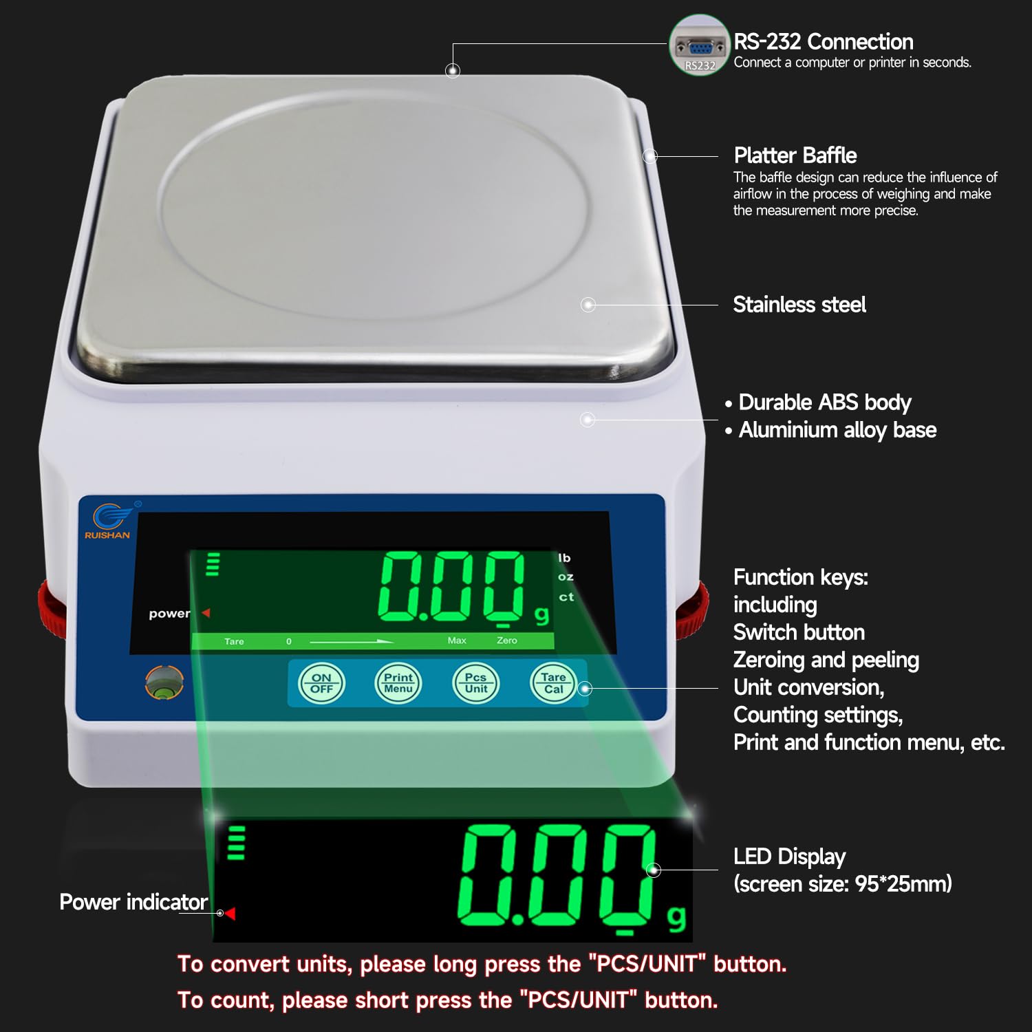 Mua RUISHAN Lab Precision Analytical Balance 2000 x 0.01g | 4.4x0.00002 ...