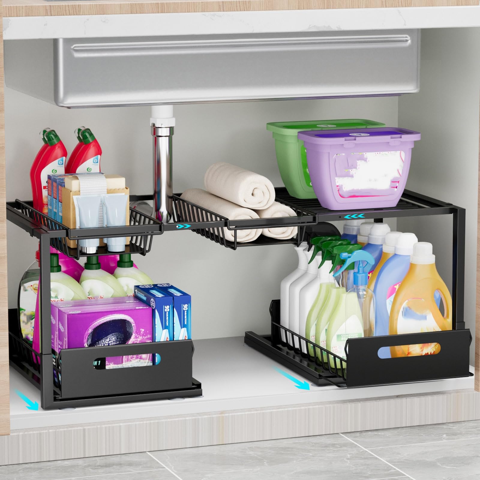 Under Sink Organizers and Storage,2-Tier Metal Pull Out Drawer ...