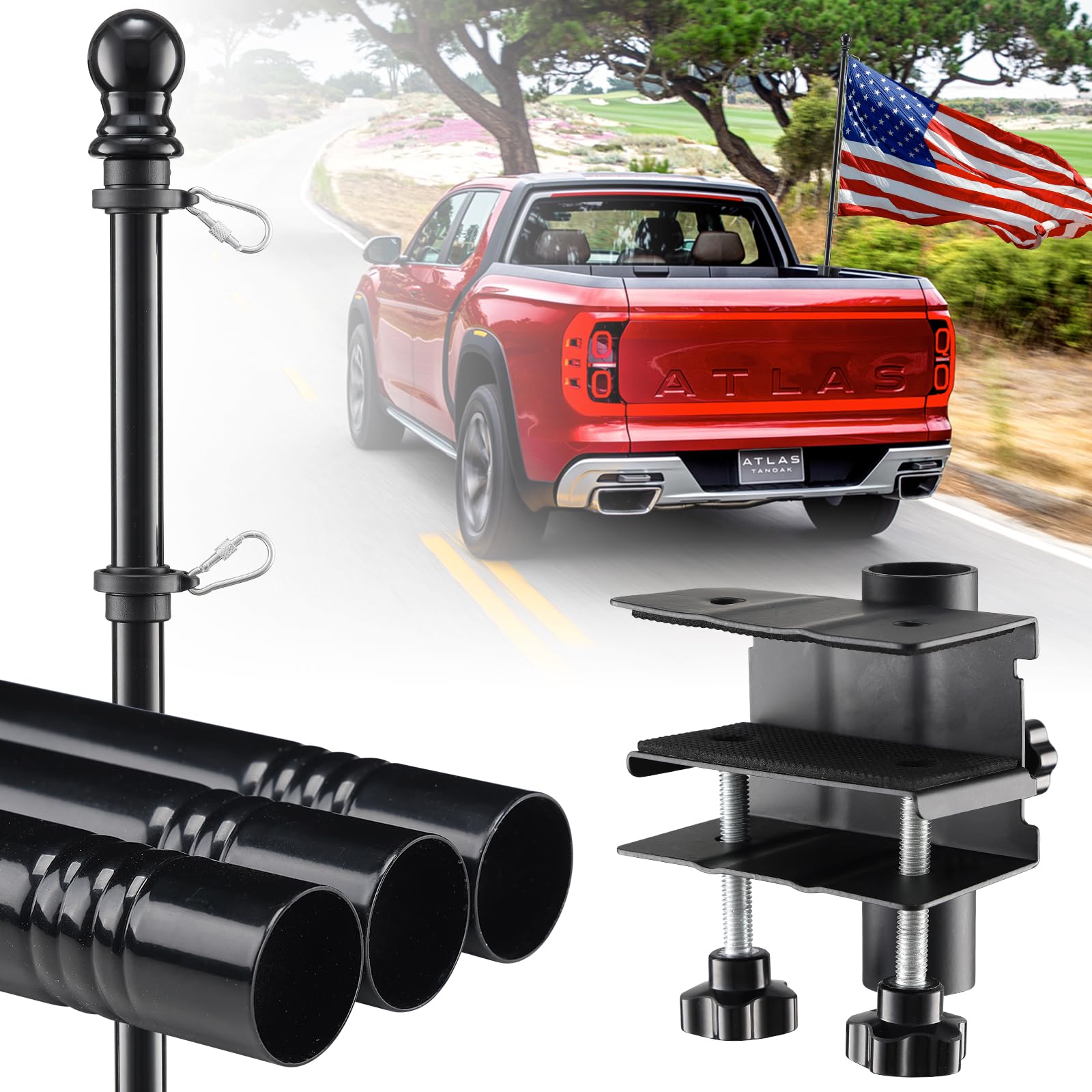 Flag Pole Kit With Clamp Mount Holder - 5ft Stainless Steel Heavy Duty ...