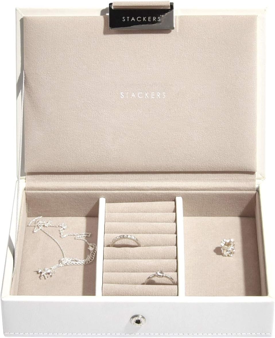 Stackers by LC Designs STACKERS ‘MINI SIZE’ White Lidded STACKER Jewellery Box with Grey Velvet ...