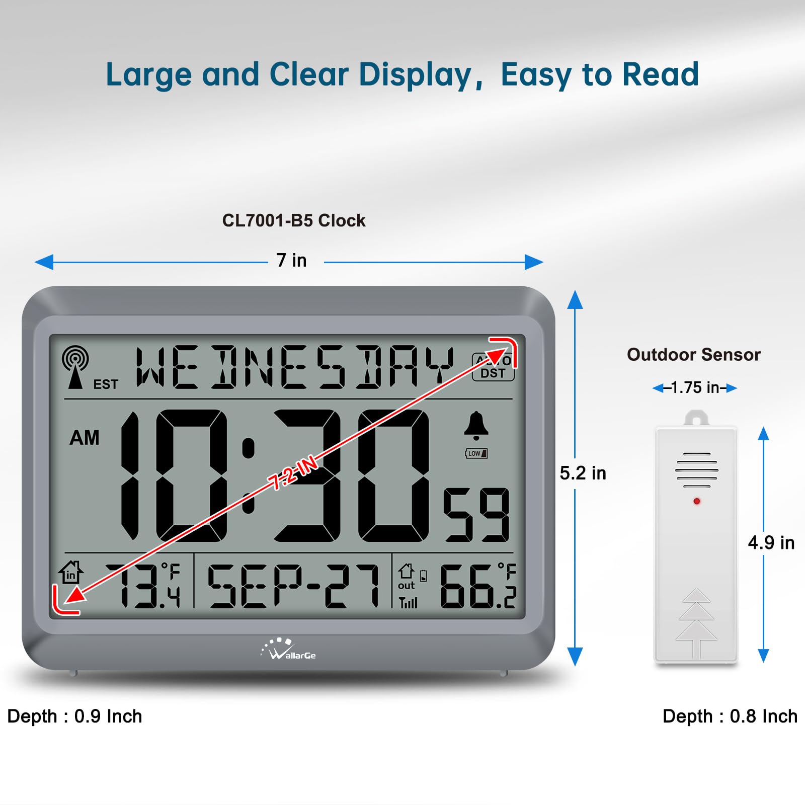 Mua WallarGe Atomic Clock with Indoor Outdoor Temperature, Self-Setting ...
