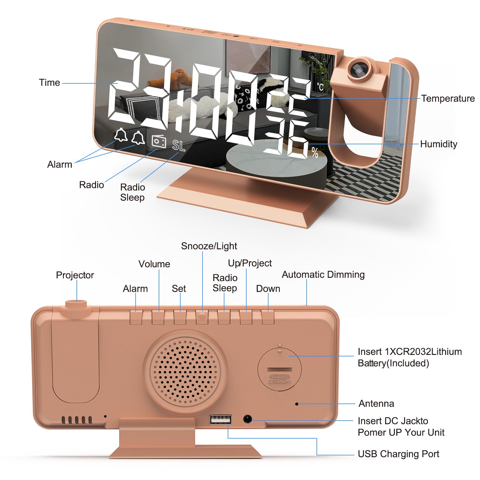 Mua Projection Alarm Clock, Digital Clock With 180° Projector ...